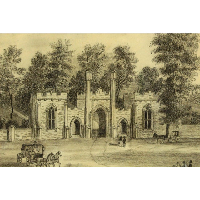1839 Landscape Pencil Drawing of Green Mount Cemetery, Baltimore | Chairish