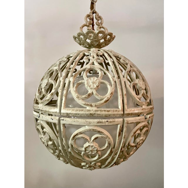 Mid-Century White and Gold Metal Filigree Sphere Pendant Light | Chairish