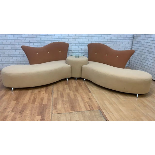 1980s Postmodern Vladimir Kagan Inspired Serpentine Sofa Set With Glass ...