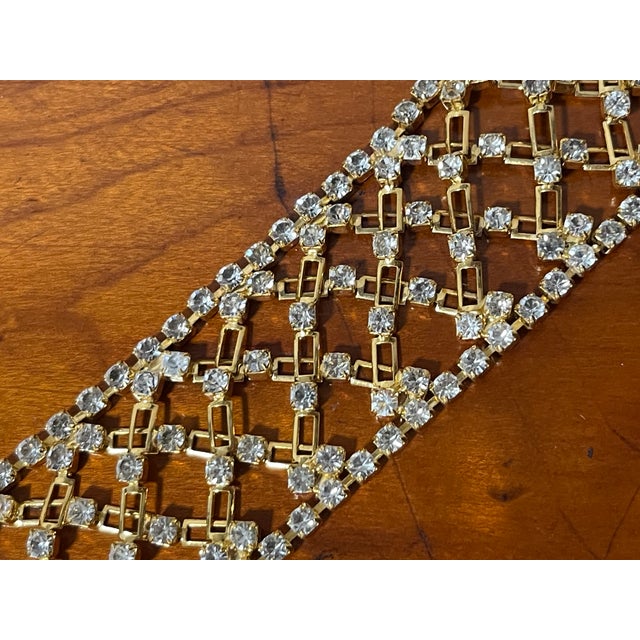 1980s Sparkly Art Deco Style Crosshatch Crystal Gold Bracelet | Chairish