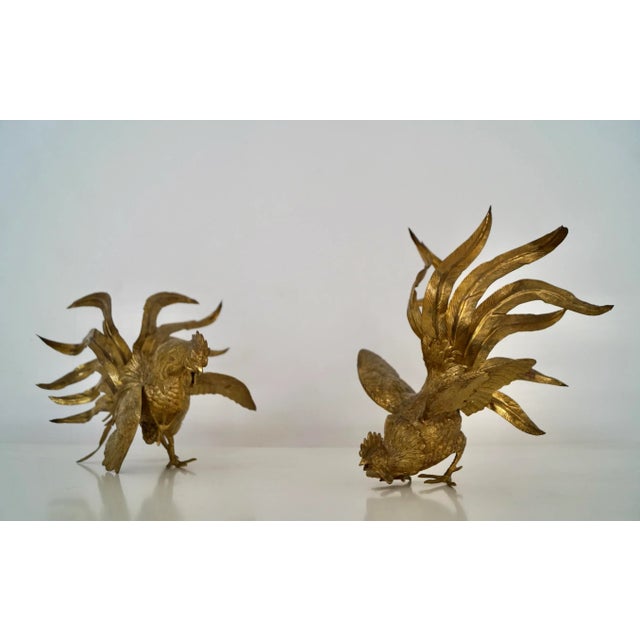 1960's Hollywood Regency Solid Brass Rooster Sculptures - a Pair | Chairish