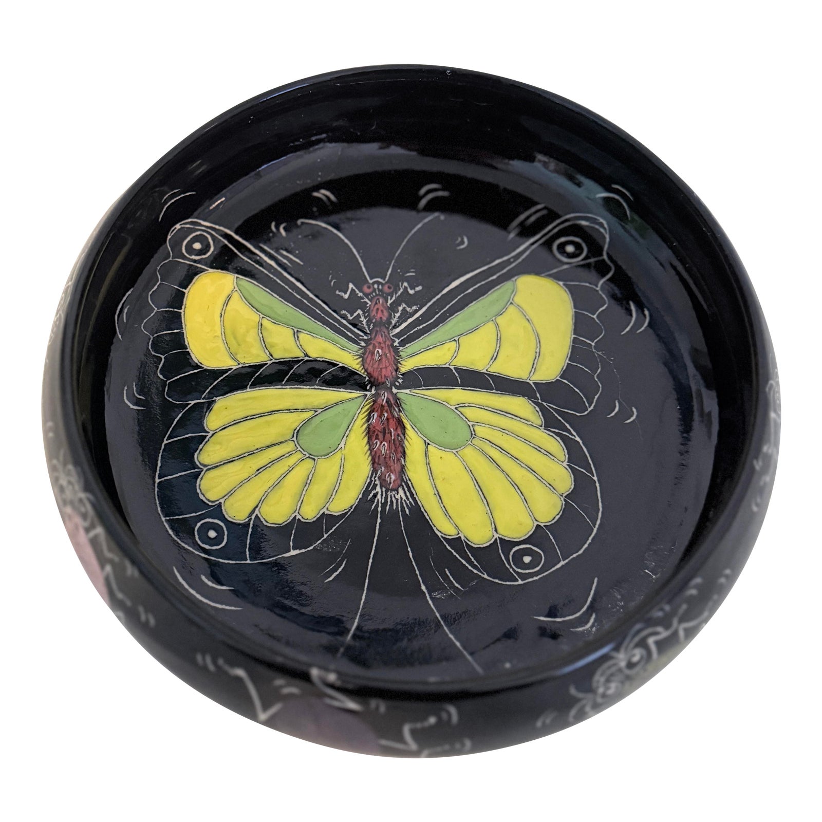 1970s Leith Dillon Signed Studio Pottery Bowl 5.5” Black Glaze Insect ...
