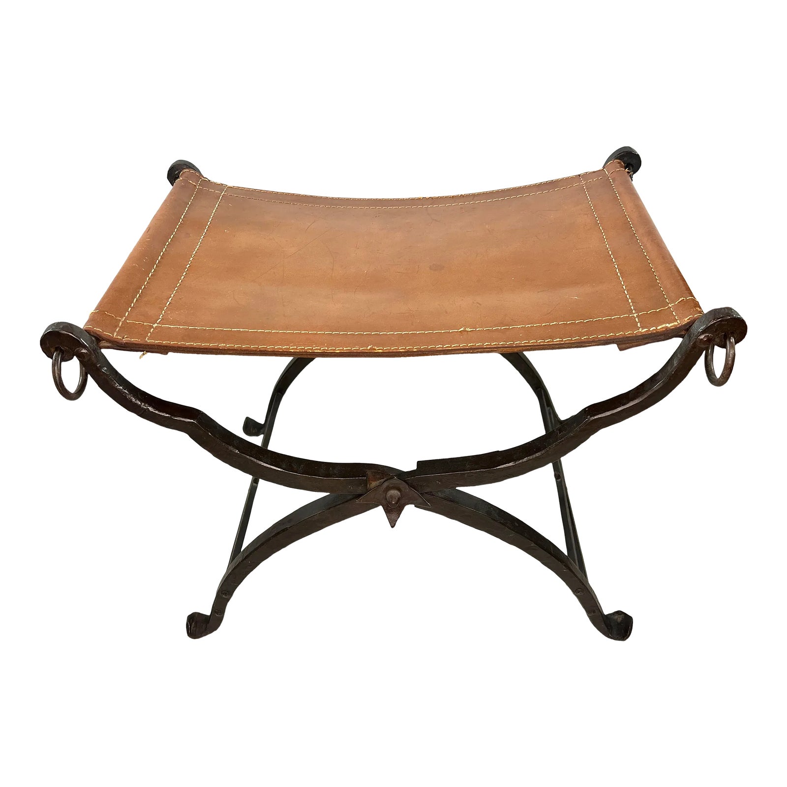 Antique Morgan Colt Style Wrought-Iron and Leather Folding Curule Stool ...
