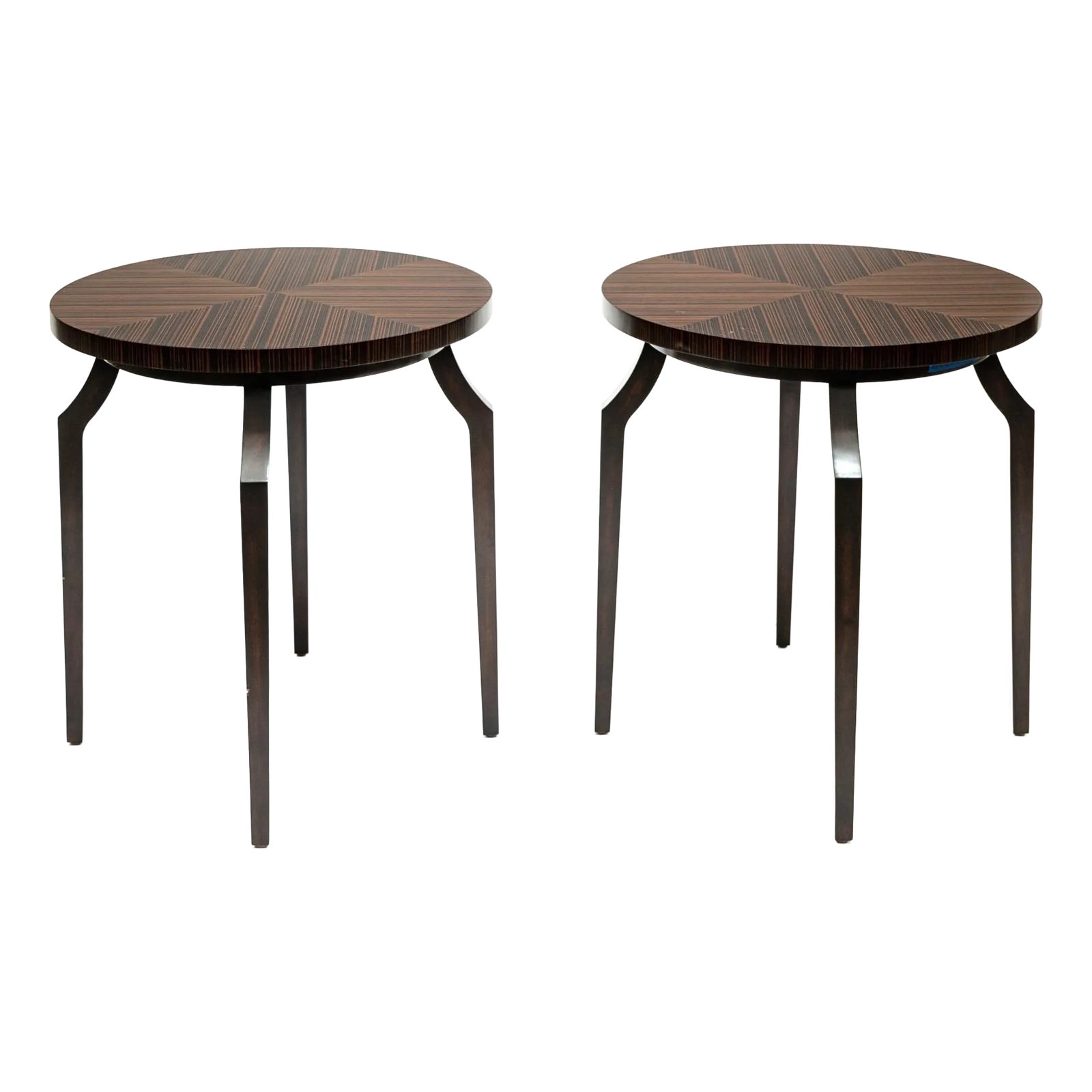 Vintage Zebra Wood Round Side Tables—A Pair | Chairish