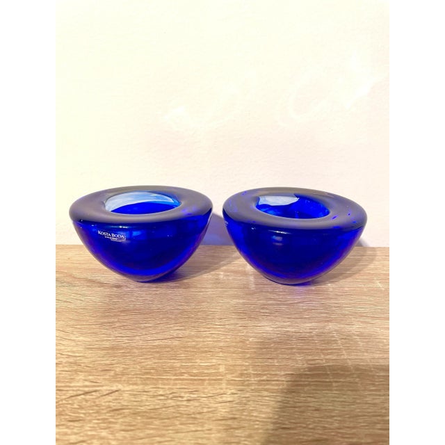 Kosta Boda Cobalt Blue Candle Votives - Set of 2 | Chairish