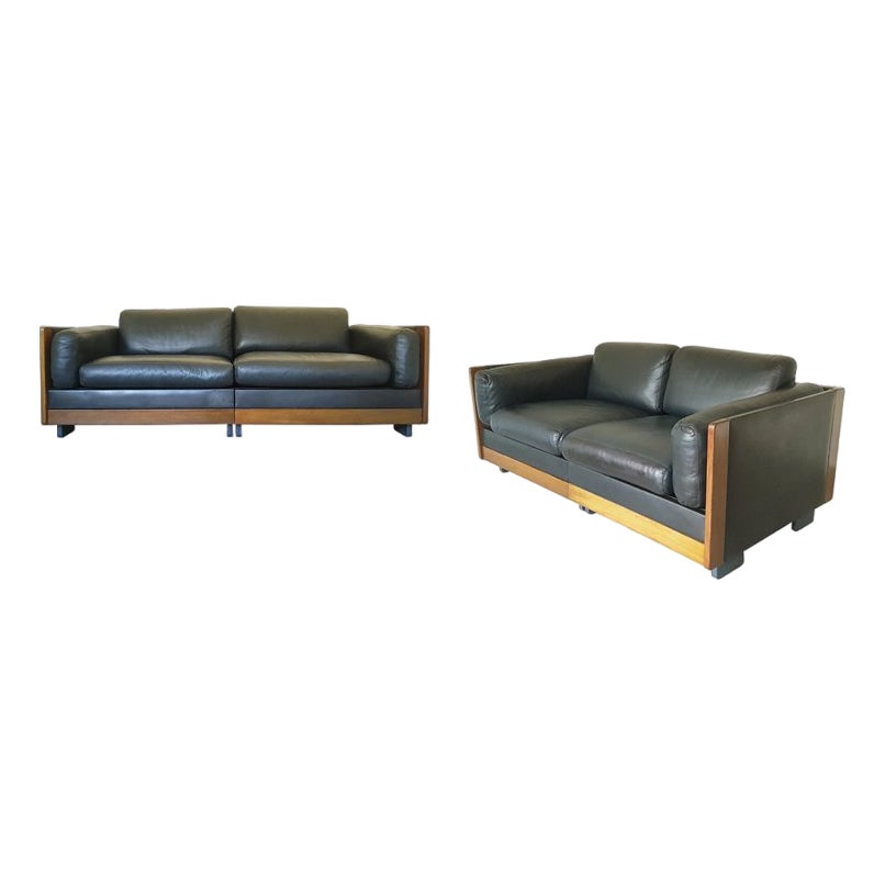 Mod. 920 Modular Sofas in Black Leather and Walnut by Afra & Tobia ...