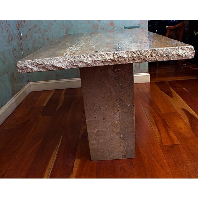 Vintage Natural Stone Dining Table With Double Pedestal Base | Chairish