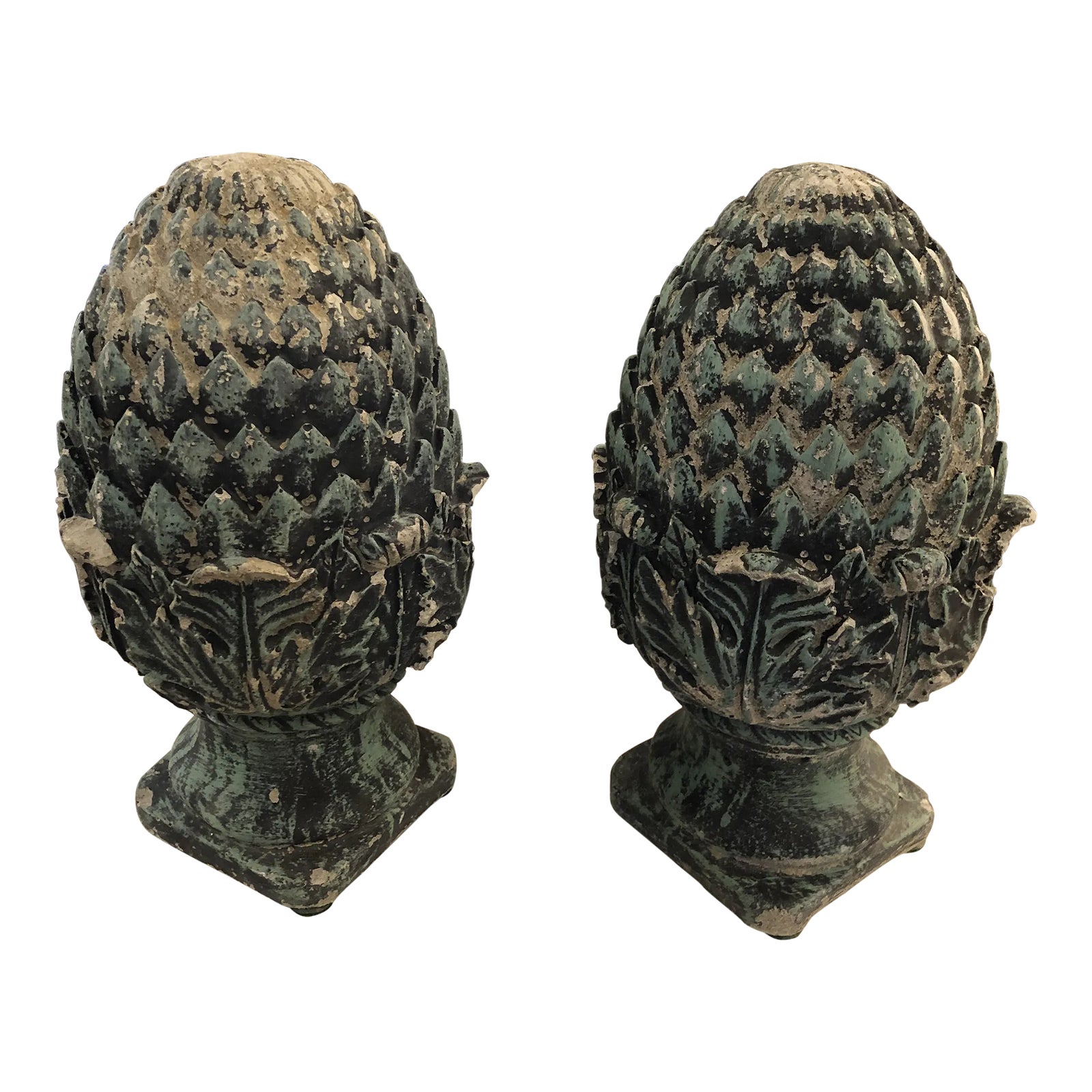Vintage Pineapple Shaped Finial Sculptures -A Pair | Chairish
