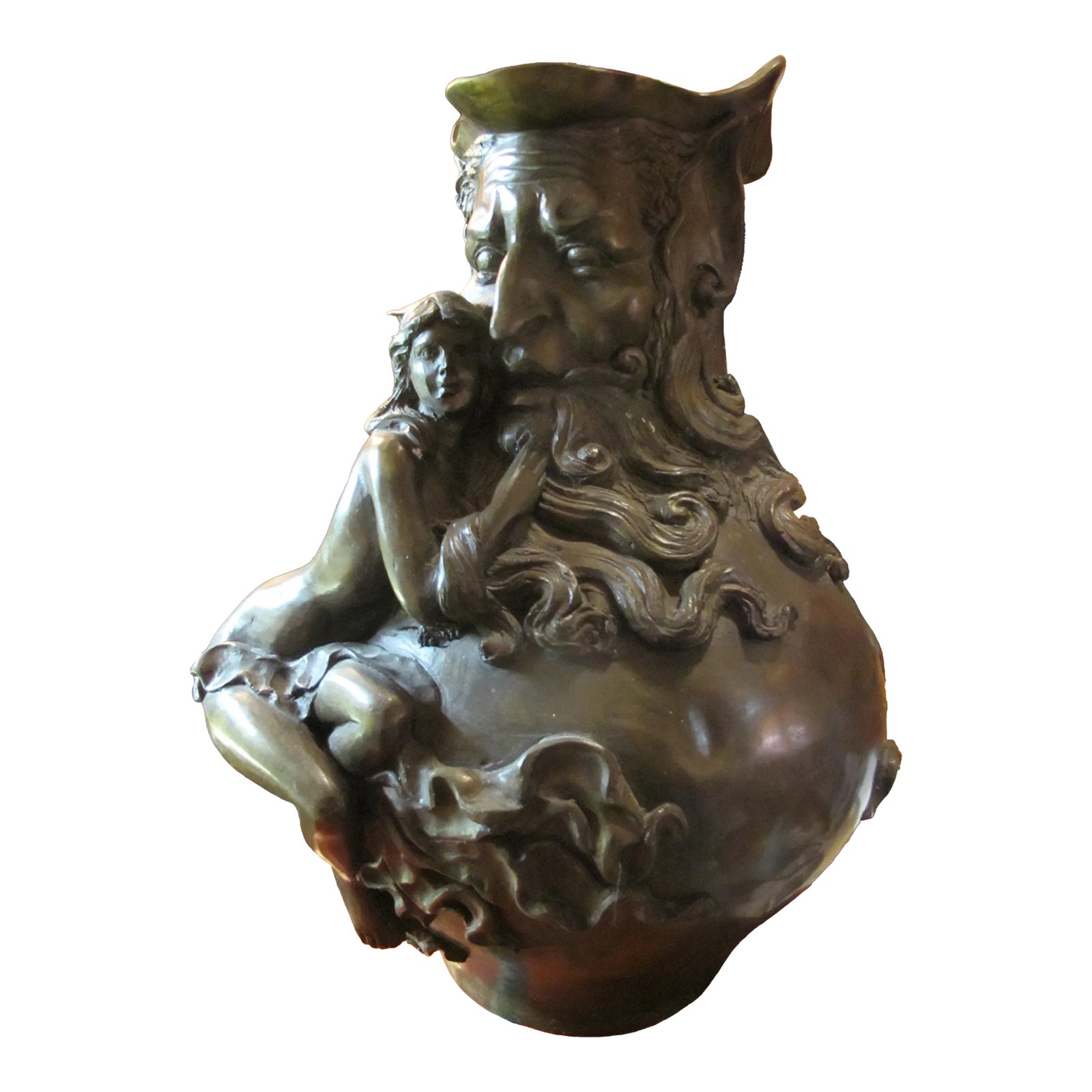Art Nouveau Style Satyr & Nymph Bronze Figural Ewer Urn Statue ...