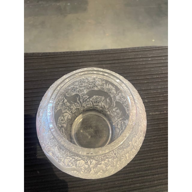 1950s Lalique Mid Century Crystal Biches Vase With Deer & Trees | Chairish