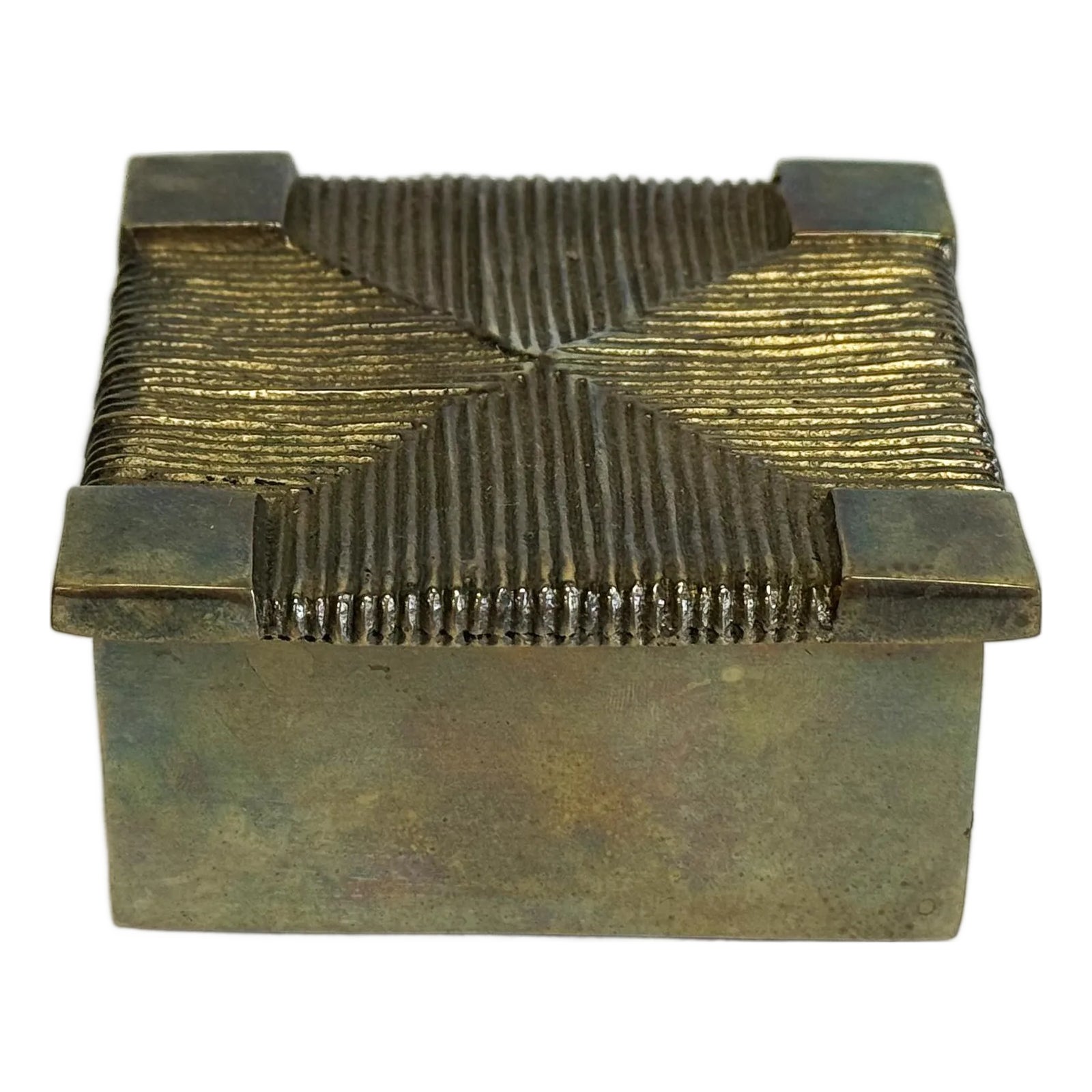 Vintage Sarreid LTD Basketweave Lidded Brass Box | Chairish