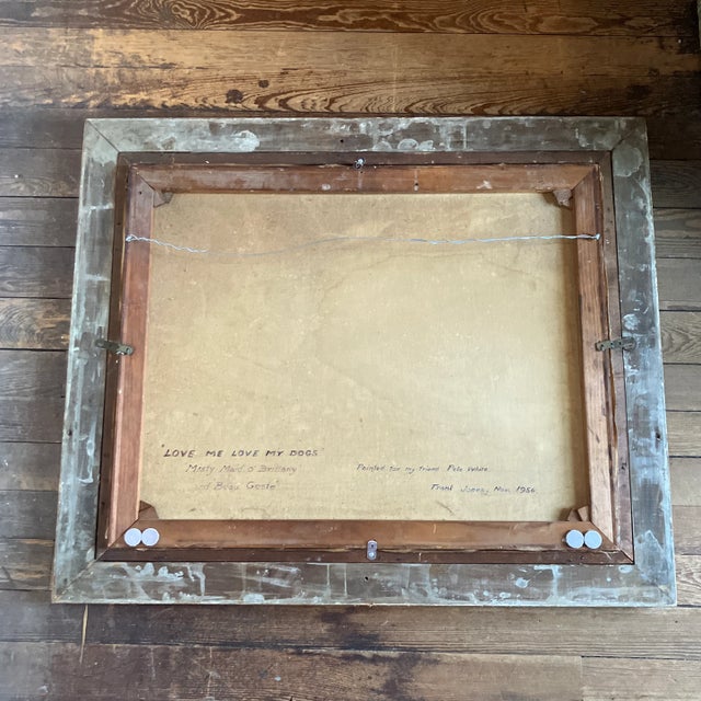 1950’s Vintage Rustic Setter Dog Painting Chunky Wood Frame “Love Me ...