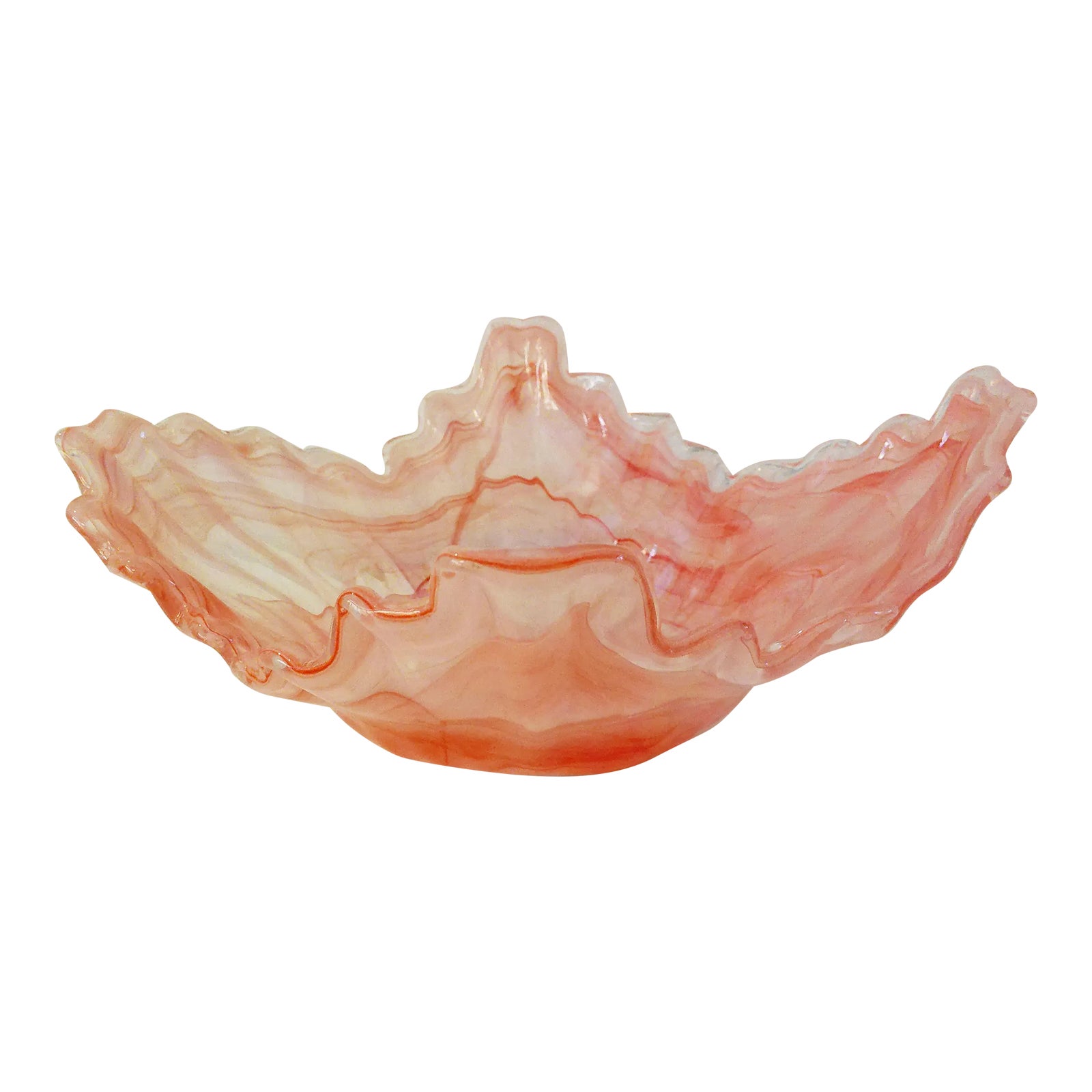 Large Pink Free Form Art Glass Centerpiece Bowl | Chairish