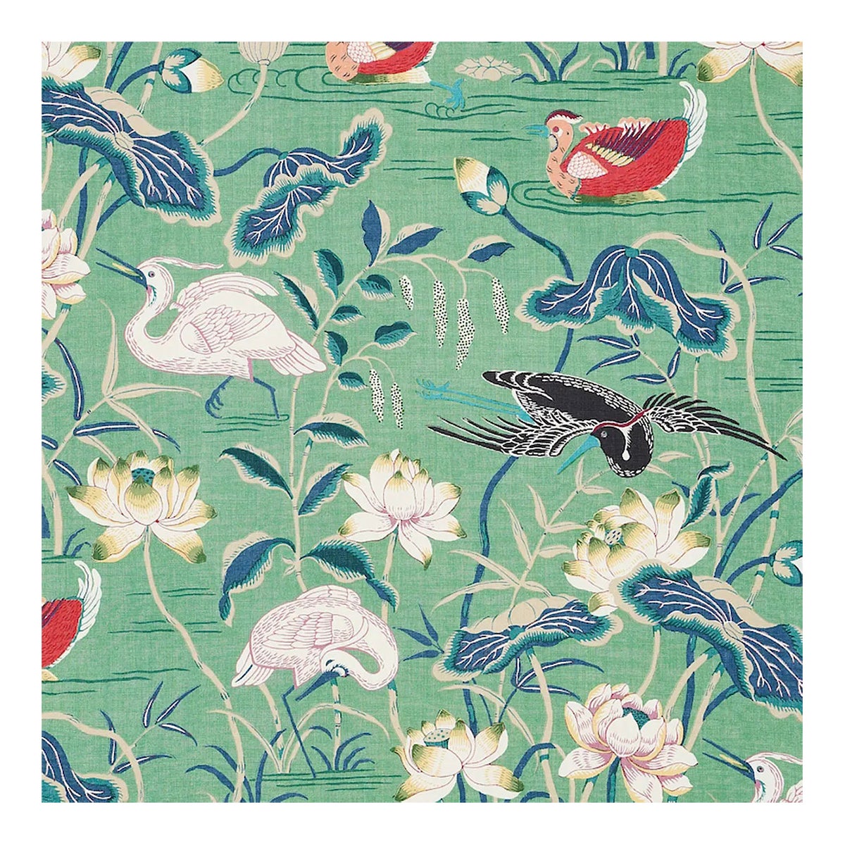 4.5 Yards of Schumacher Lotus Garden Fabric in Jade Green | Chairish