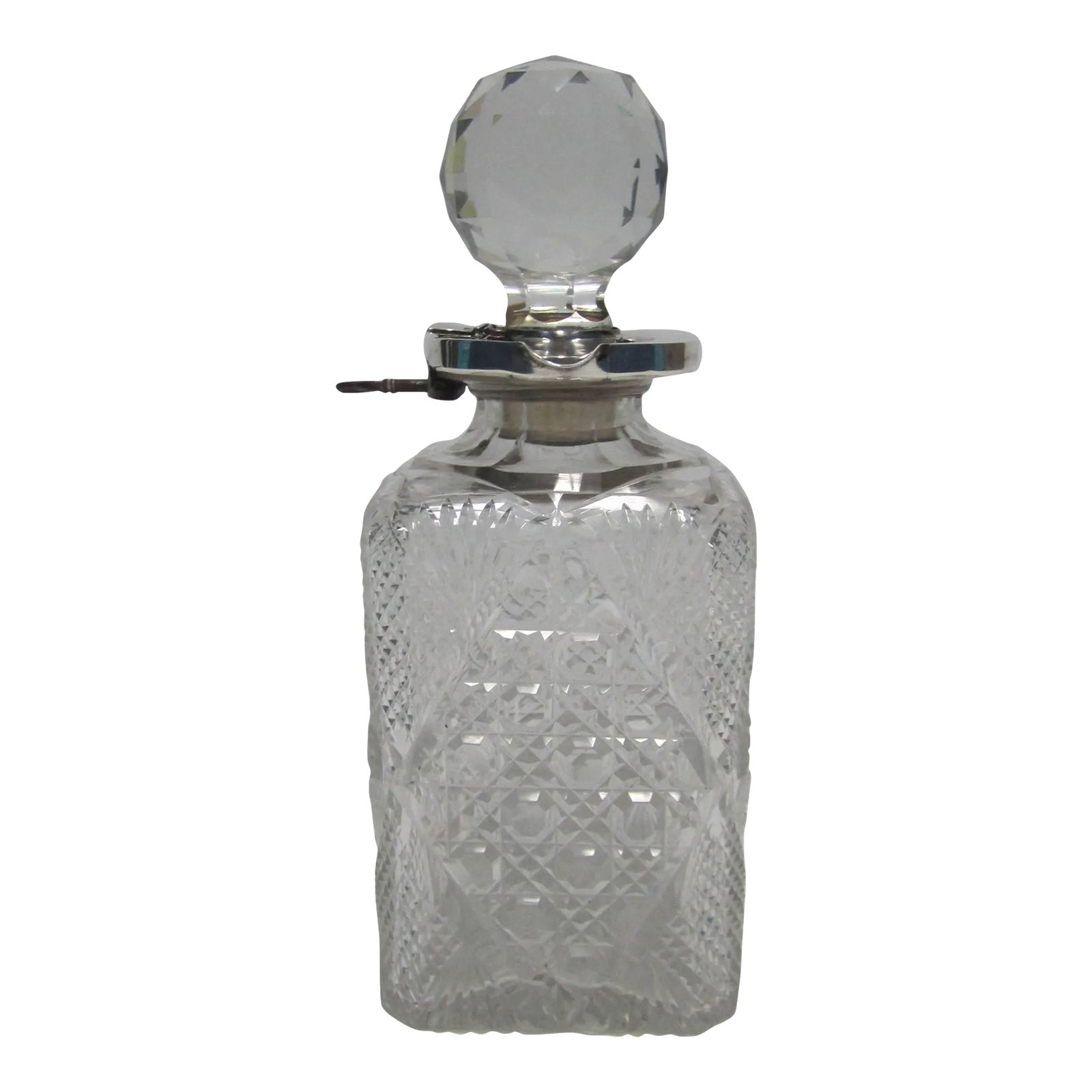 English Sterling Silver and Crystal Liquor Spirit Bar Decanter | Chairish