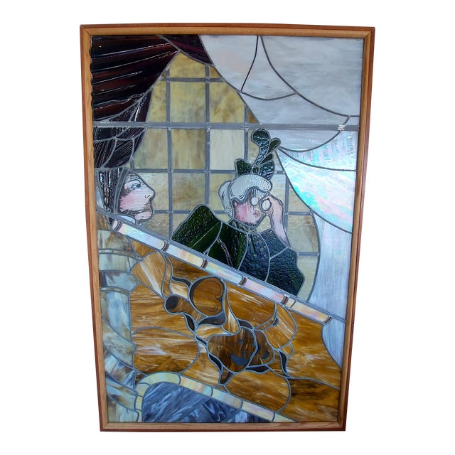 Signed and Dated 1987 Boston Tall Stained Glass Window Depicting Moulin ...