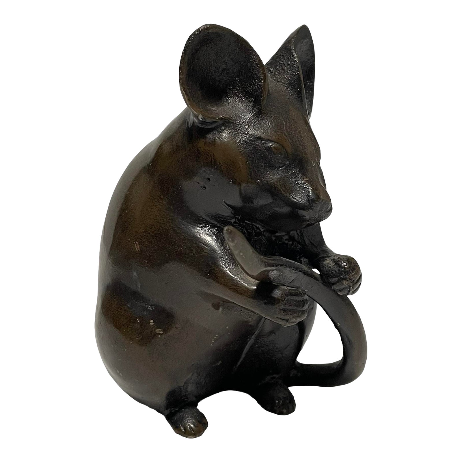 Vintage Japanese Okimono Bronze Rat Sculpture | Chairish