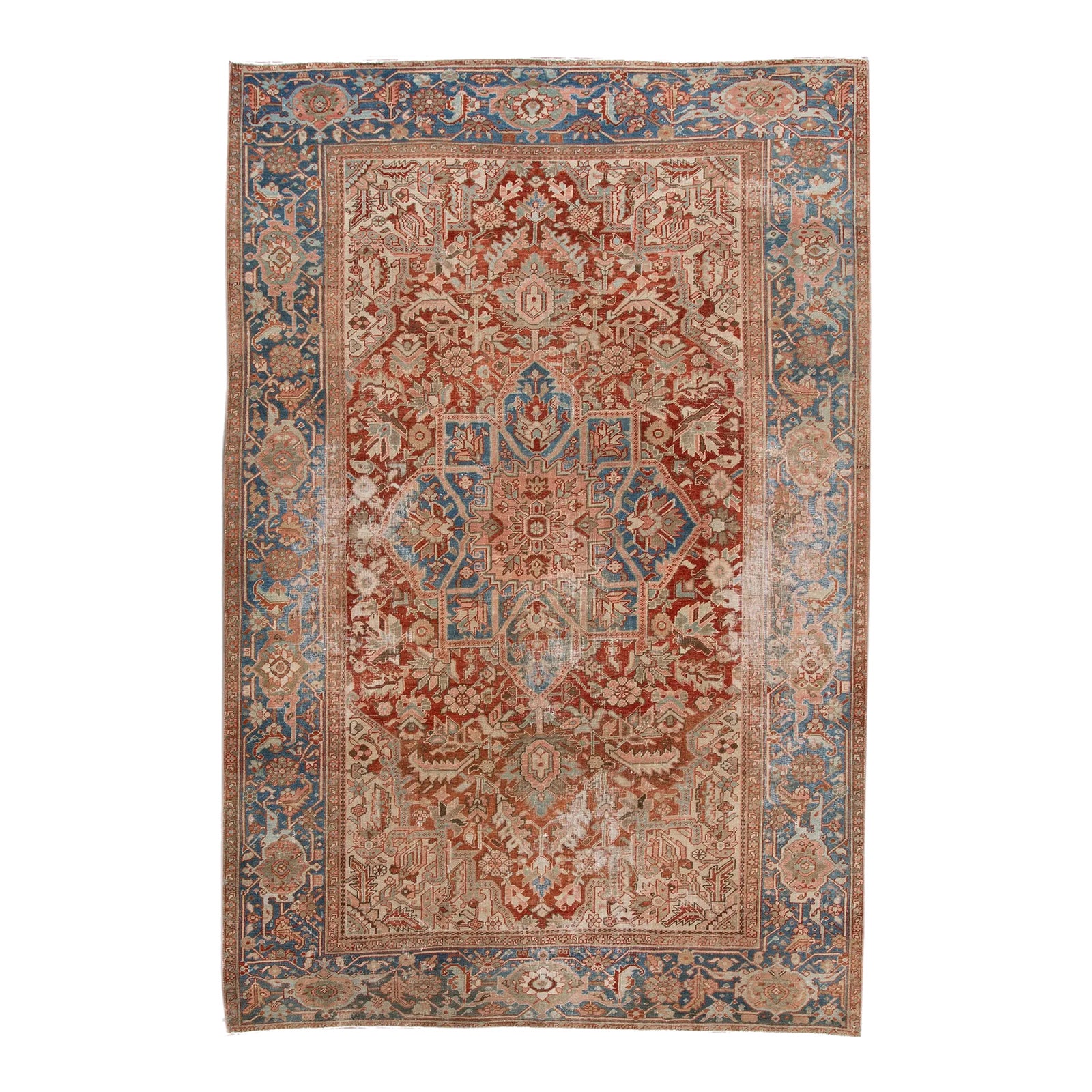 Antique Heriz Persian Handmade Rust Wool Rug With Medallion Design ...