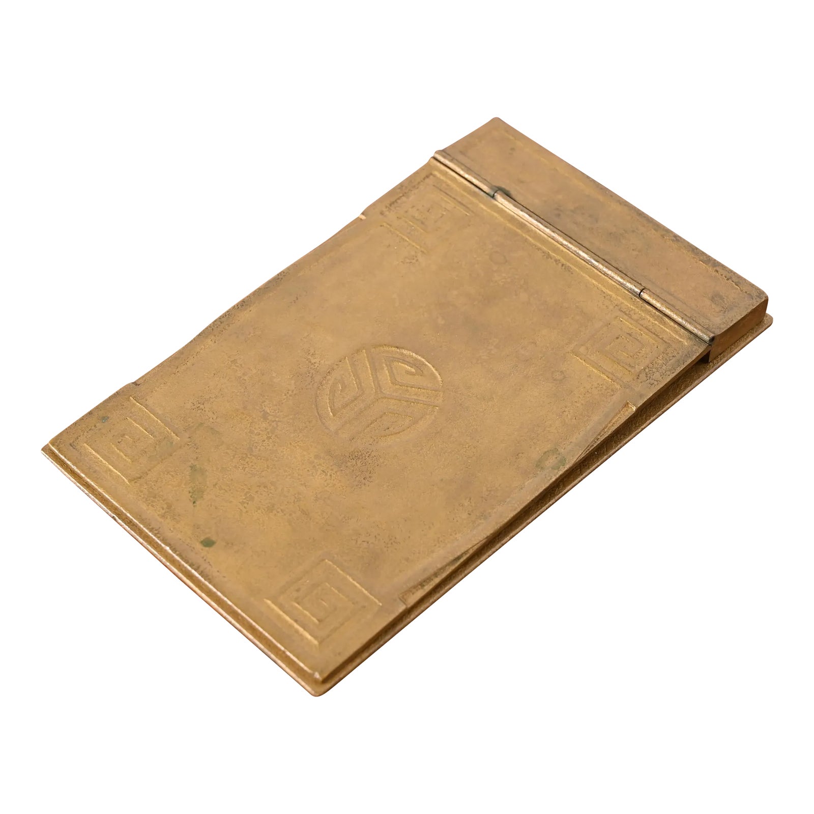 Tiffany Studios New York Greek Key Bronze Doré Notepad Holder | Chairish