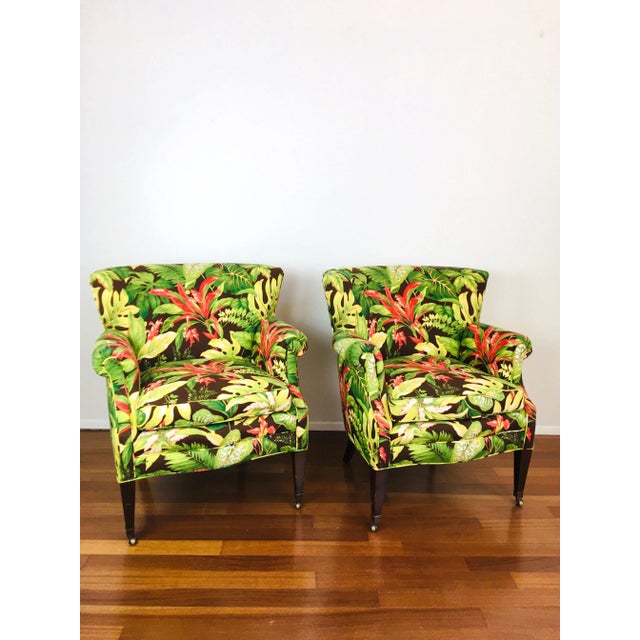 Vintage Mid Century Tropical Leaf Print Upholstered Arm Chairs - a Pair ...
