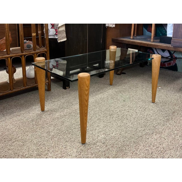 1970s Vintage Mid Century Modern Coffee Table With Glass Top Solid Wood ...