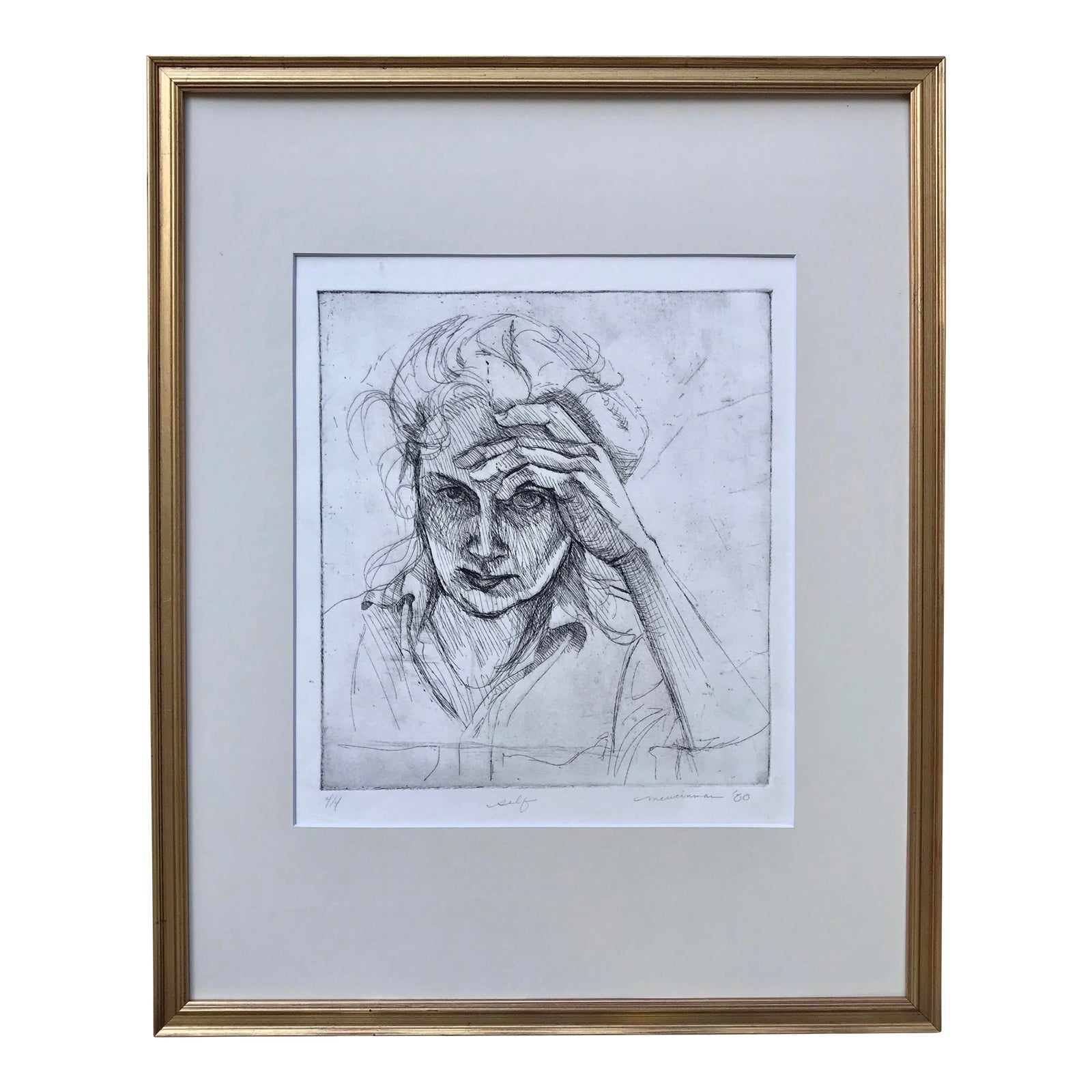 Vintage Original Etching Self Portrait by Melissa Weinman | Chairish