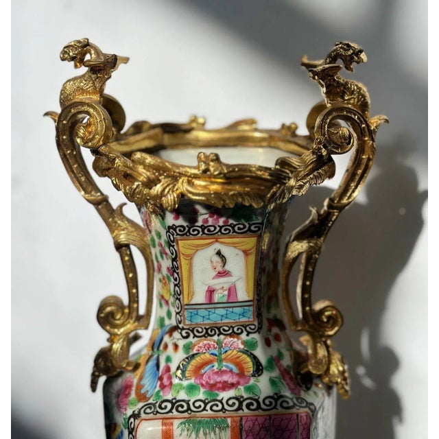 Early 19th Century Chinese Rose Canton Vases- Set of 2 | Chairish