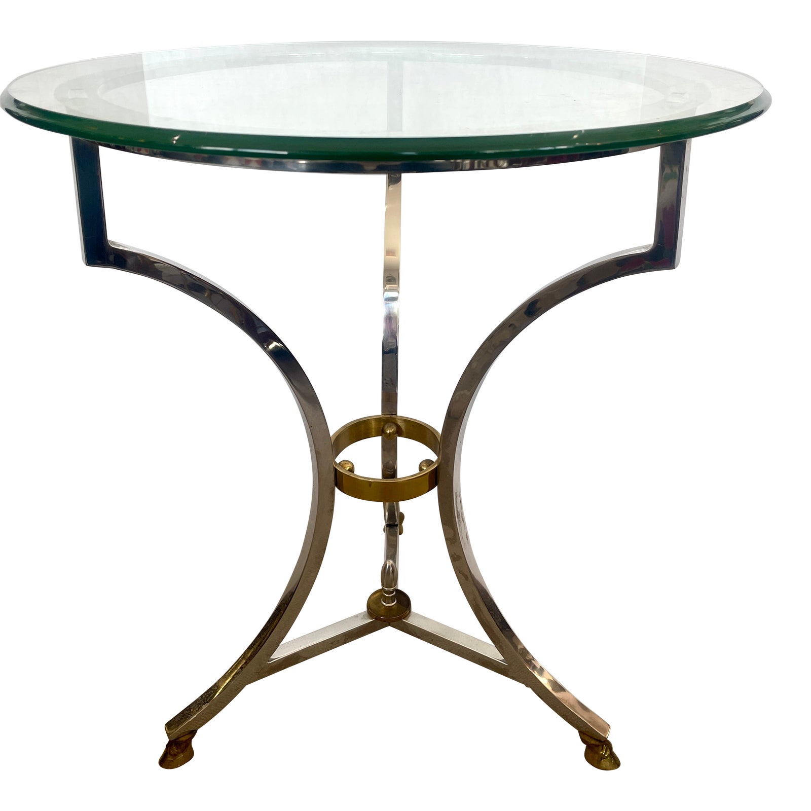 French Chrome & Brass Guidon Table With Glass Top, Attri, to Mason ...