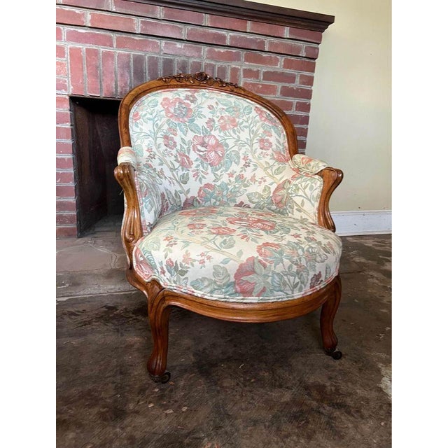 Antique Pair Victorian Rococo Style Walnut Carved Upholstered Armchairs ...