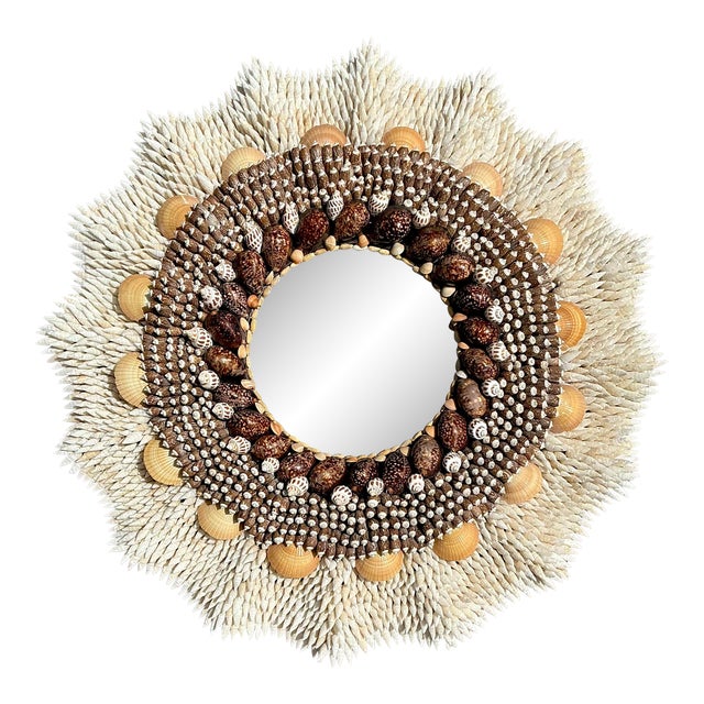 Vintage Coastal Handmade Shell Mirror | Chairish