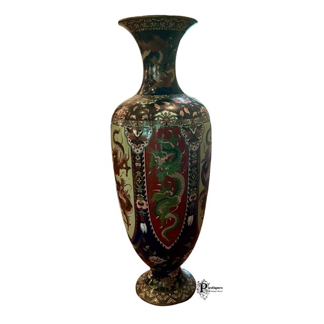 Vintage Chinese Hollywood Regency Style Cloisonné Brass & Enamel Floor ...