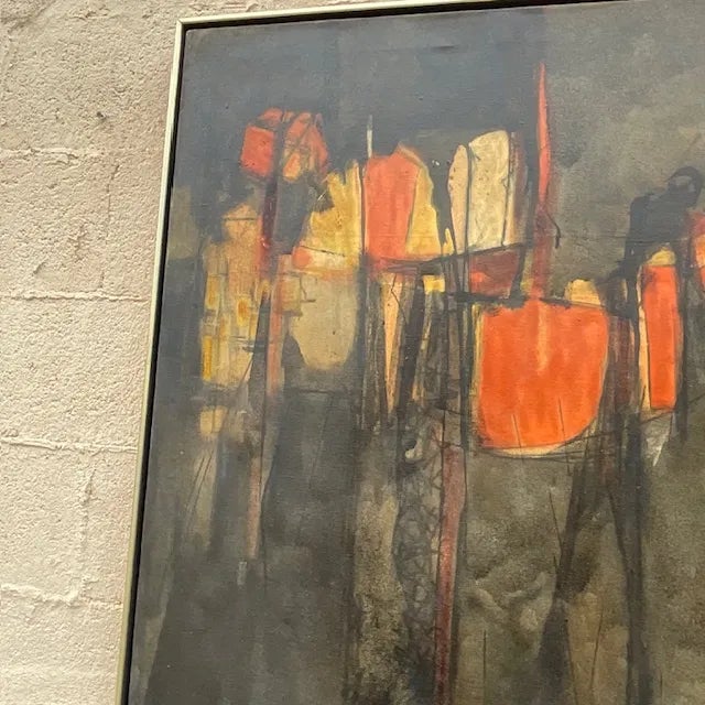 Vintage MCM Abstract Original Oil Painting on Canvas | Chairish