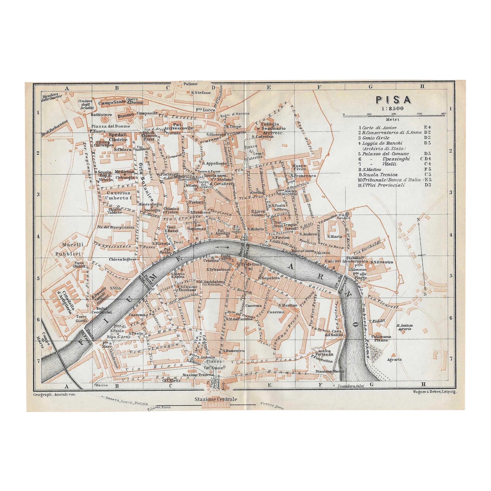 1928 Map of Pisa Italy | Chairish