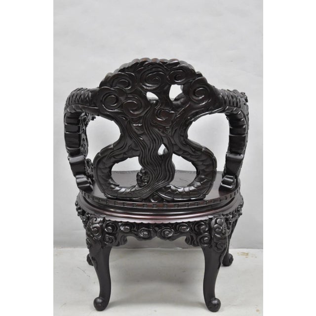 Antique Japanese Dragon Carved Wood Export Oriental Palace Lounge Arm ...