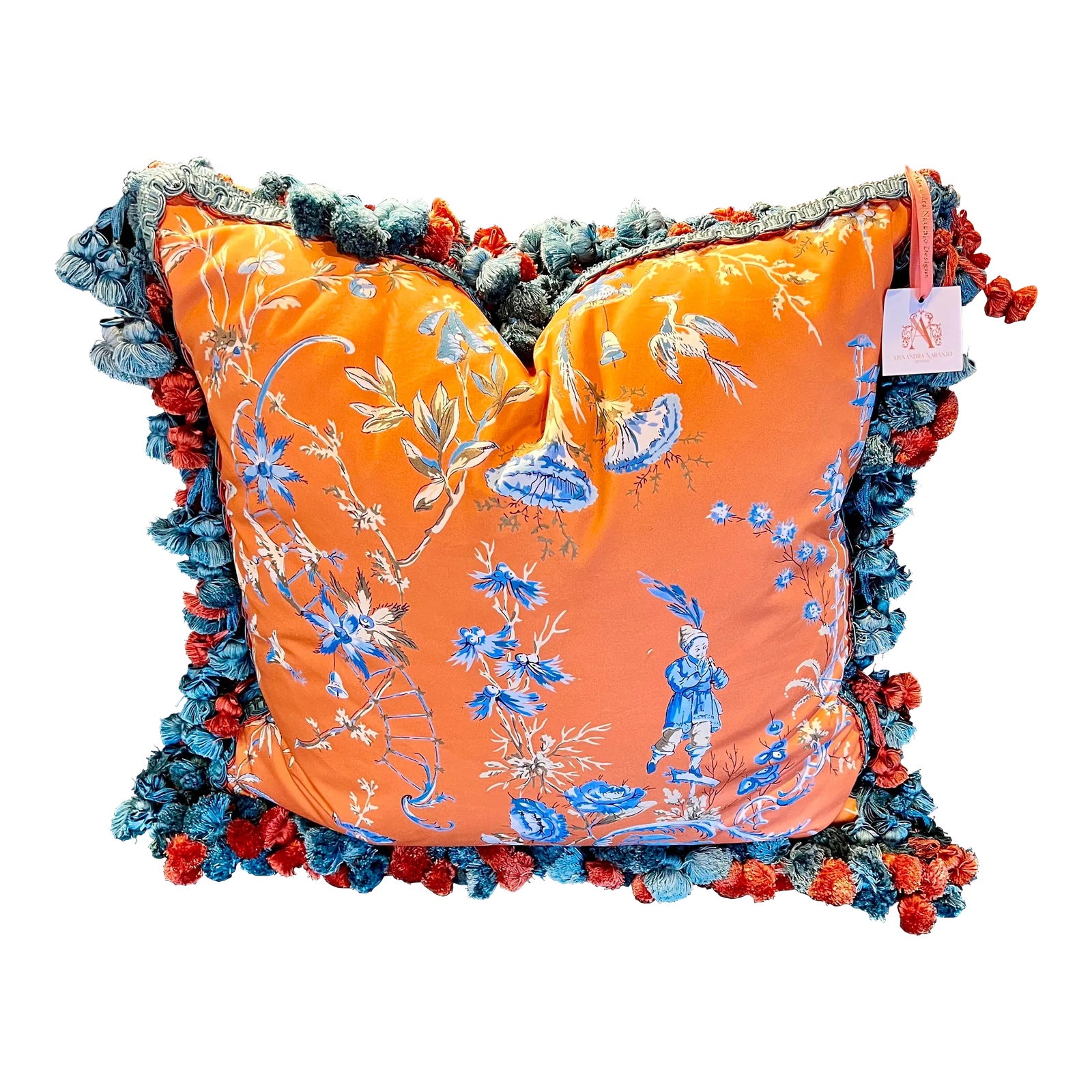 Scalamandre Toile Orange and Teal Custom Pillow - Palm Beach | Chairish