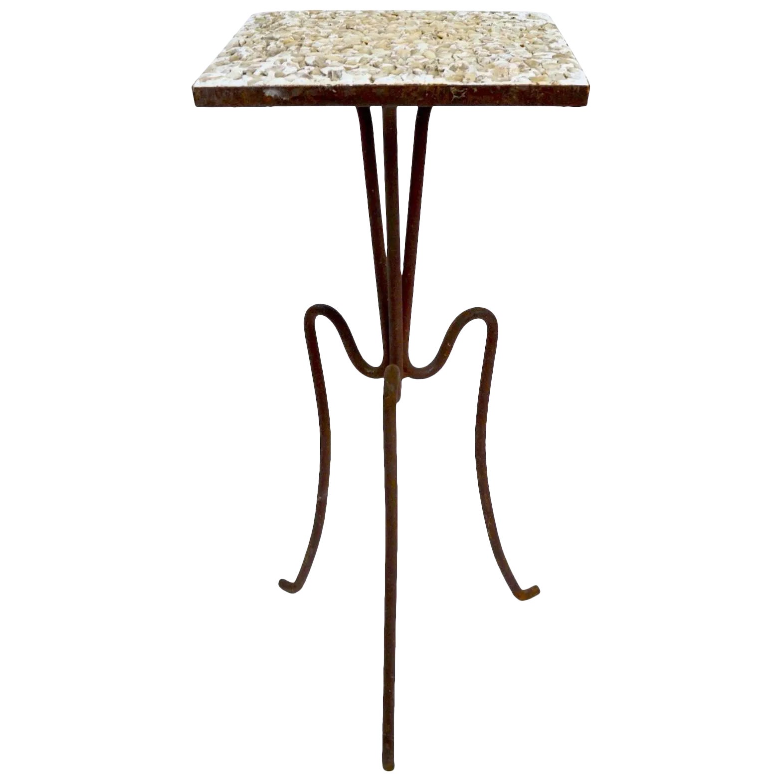 Wrought Iron and Stone Garden Patio Stand With Pebble Stone Top | Chairish