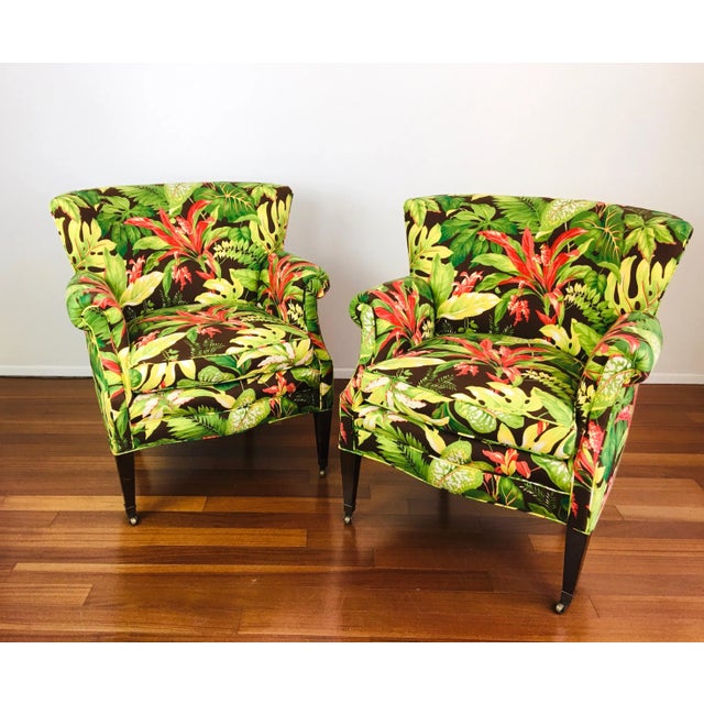 Vintage Mid Century Tropical Leaf Print Upholstered Arm Chairs - a Pair ...