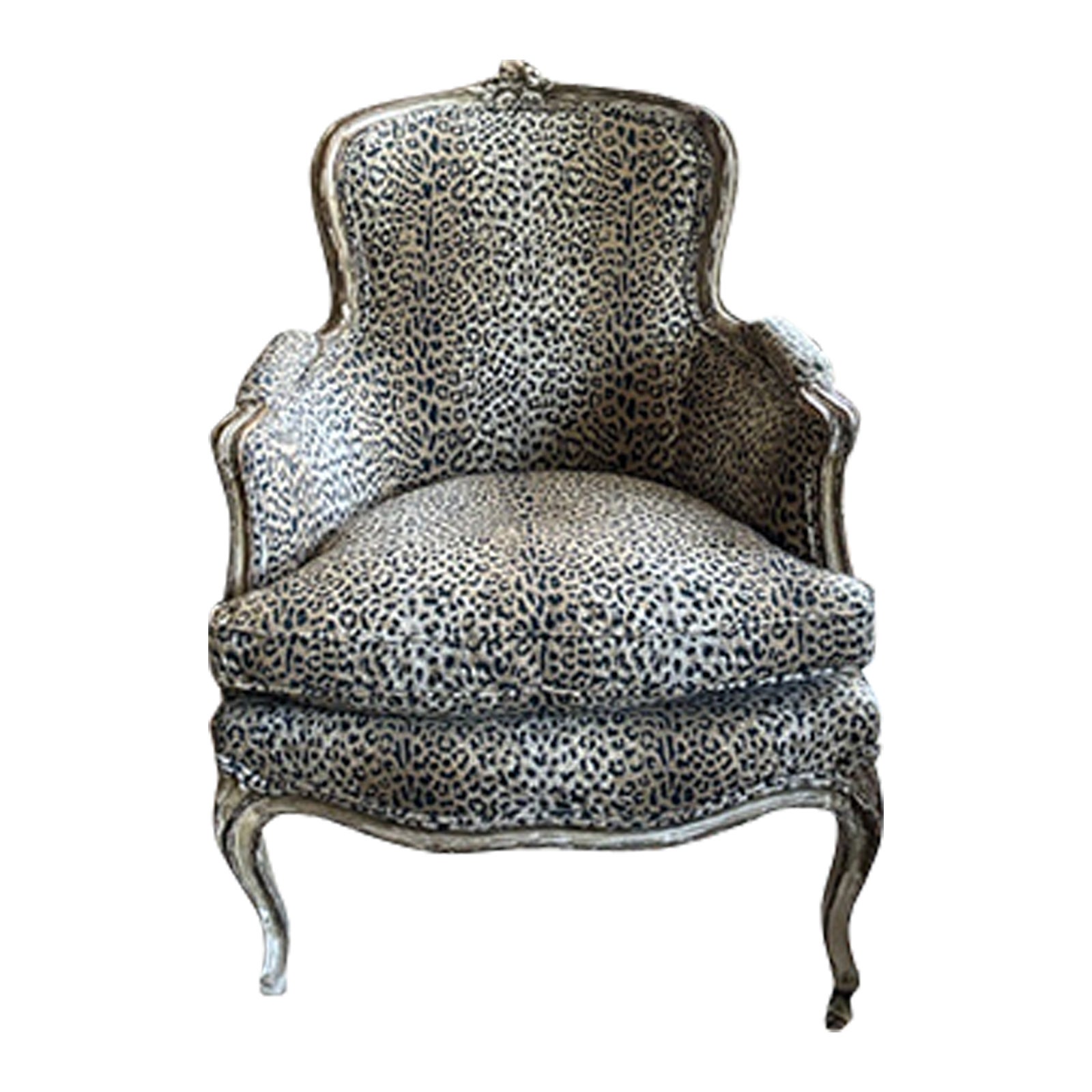 French Giltwood Arm Chair in Beige and Black Leopard Upholstery | Chairish
