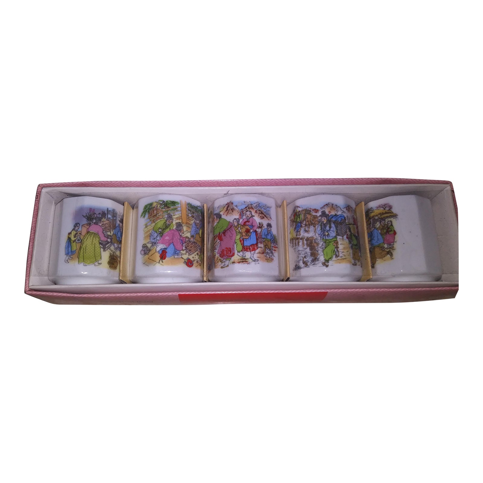 1980s Korean Dangdang Folkcraft Ceramic Wine Saki Cups with Ancient ...
