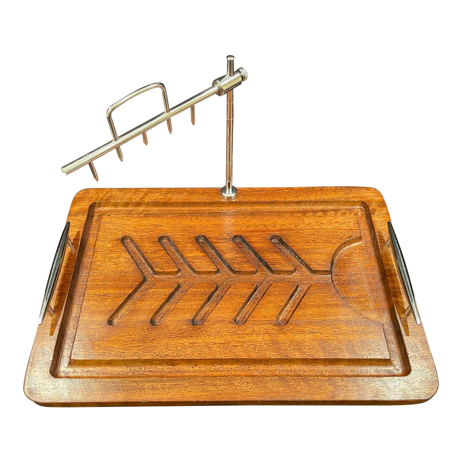 Mid-Century Modern Walnut Cutting Board With Stainless Steel Meat ...