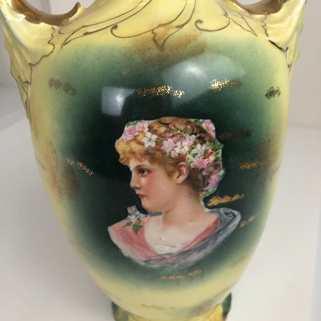 Royal Sax German Hand Painted Portrait Vase With Double Handle | Chairish