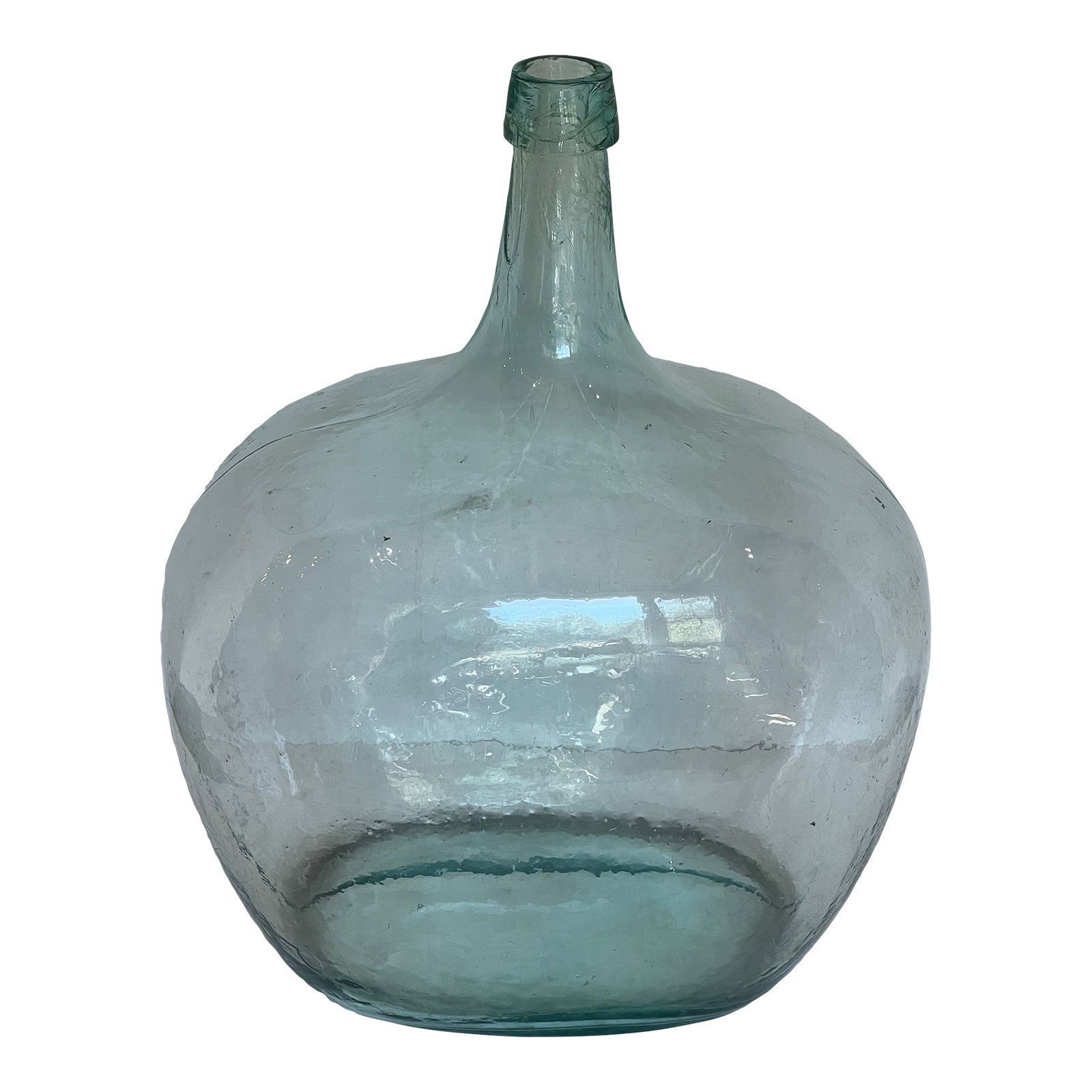 Vintage Light Blue Glass Demijohn Oval Shaped Bottle | Chairish