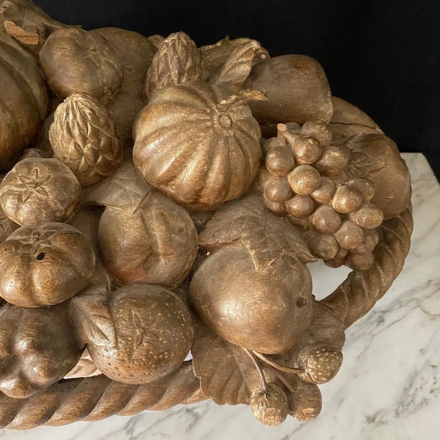 French Natural Carved Wood Centerpiece Fruit Cornucopia | Chairish