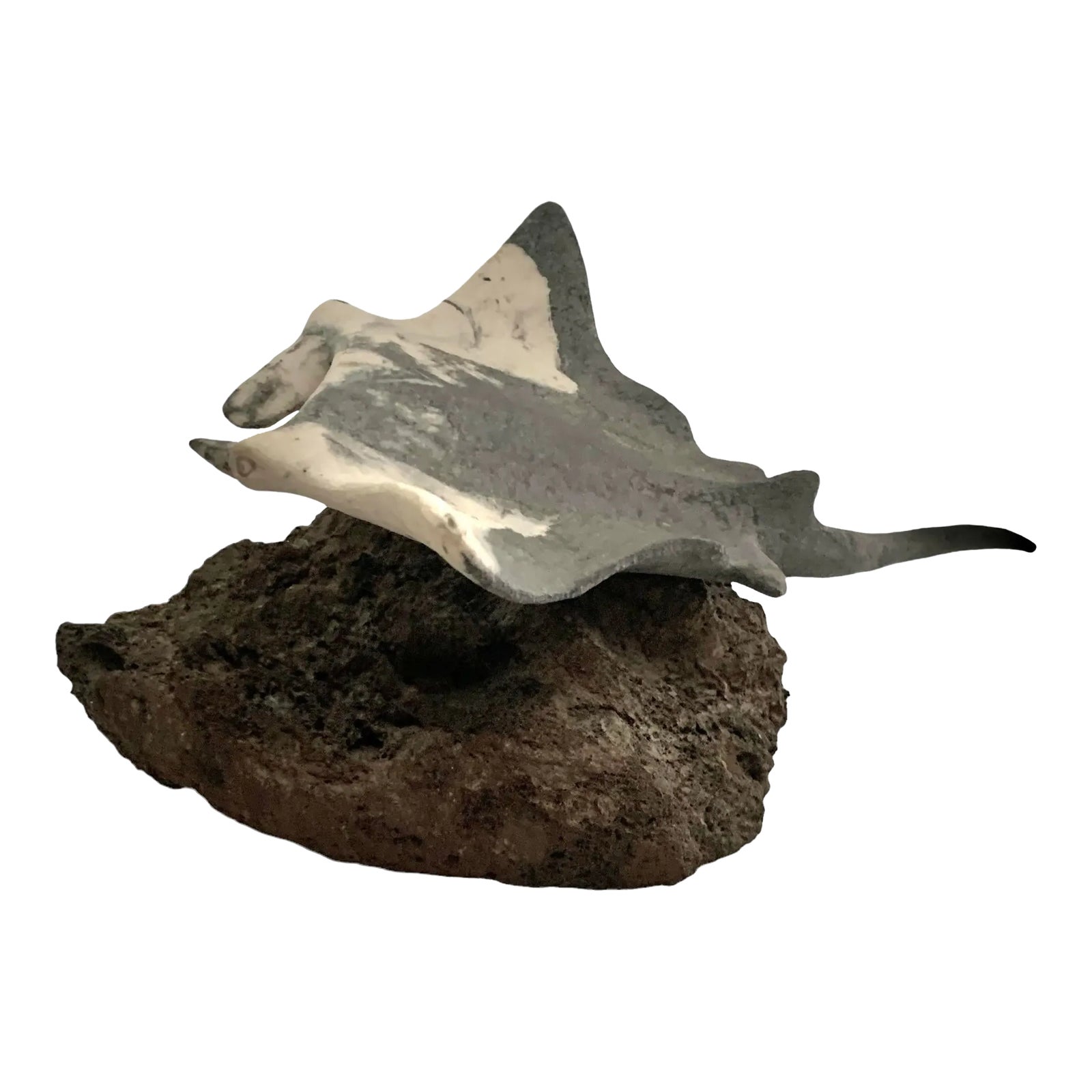 Late 20th Century Vintage Stingray Sculpture Stone on Lava Rock Signed ...