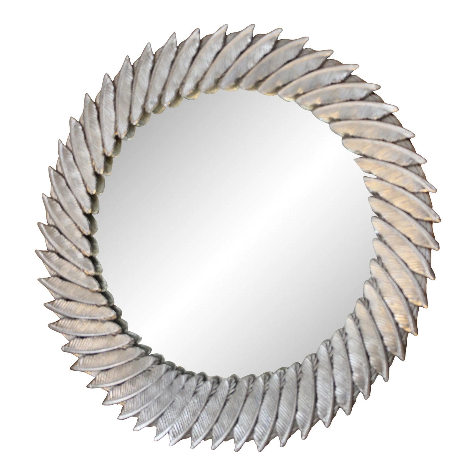 Large Contemporary Round Silver Mirror | Chairish