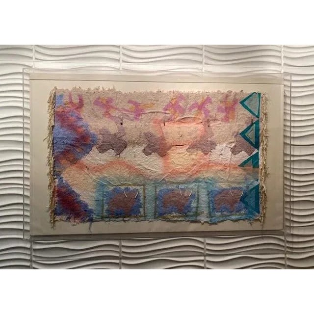 1980s Dakota Buffalo Tribal Themed Fiberworks Collage Incased in Plexi ...