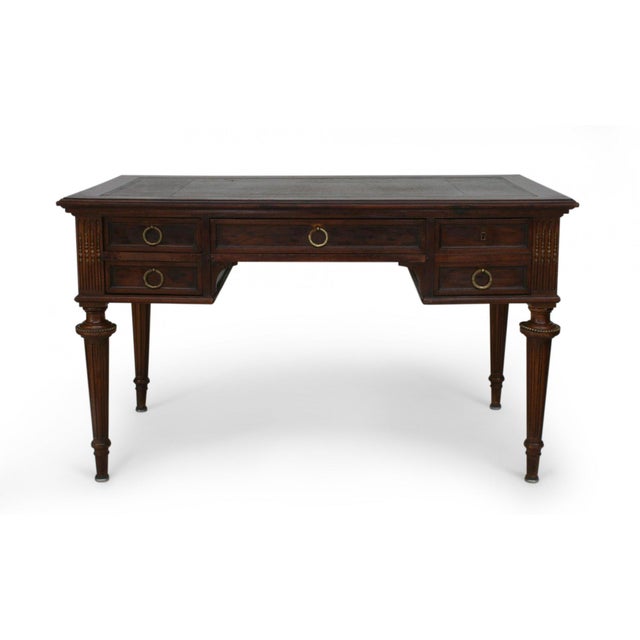 French Louis XVI Style Mahogany and Leather Top Desk | Chairish