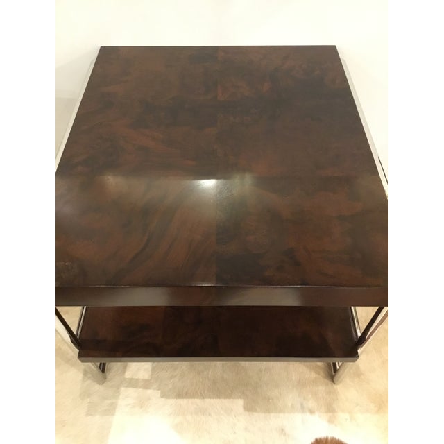 Contemporary Mitchell Gold Wood and Chrome Side Table | Chairish