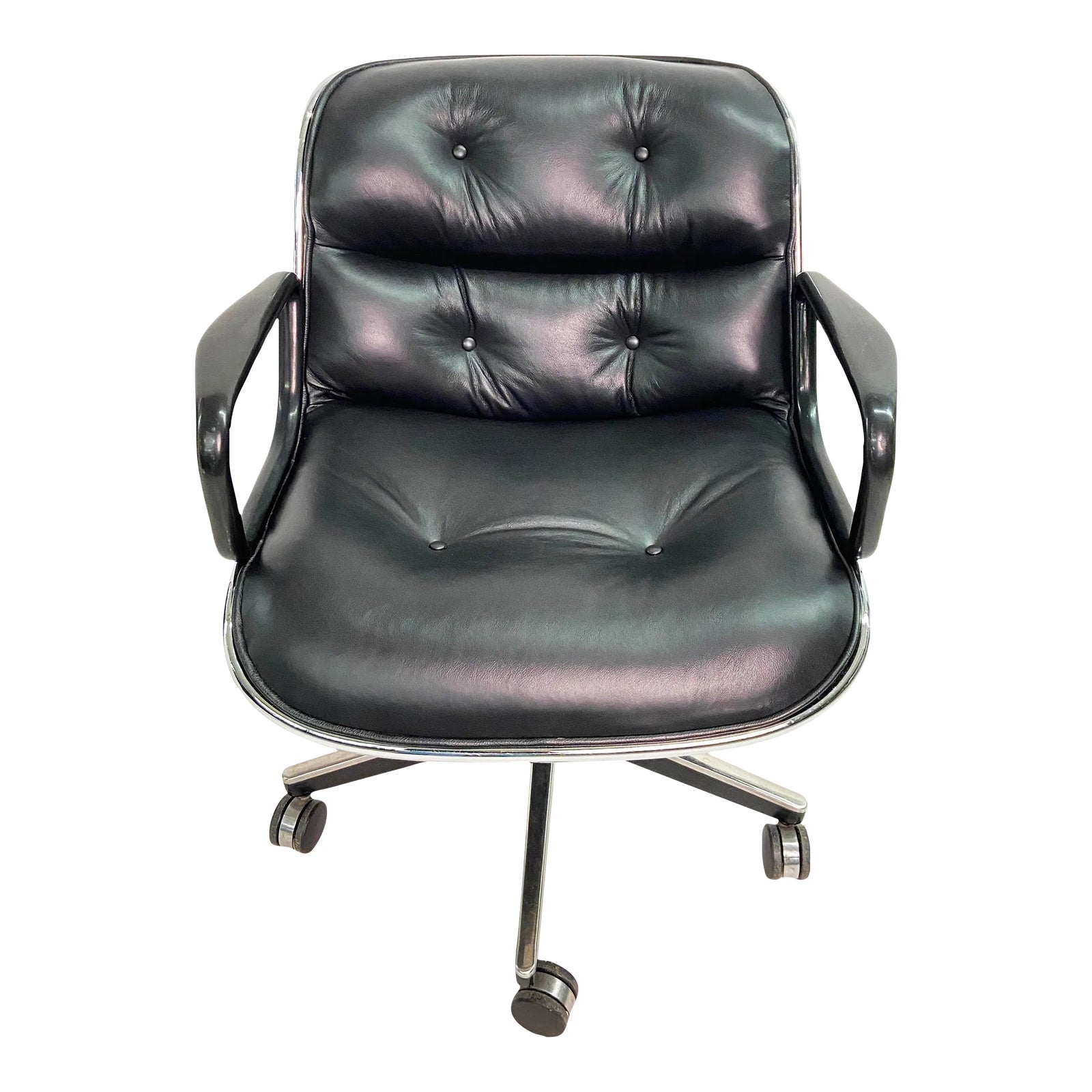Knoll Pollock Chair Reupholstered in Black Italian Leather, Steel Frame ...