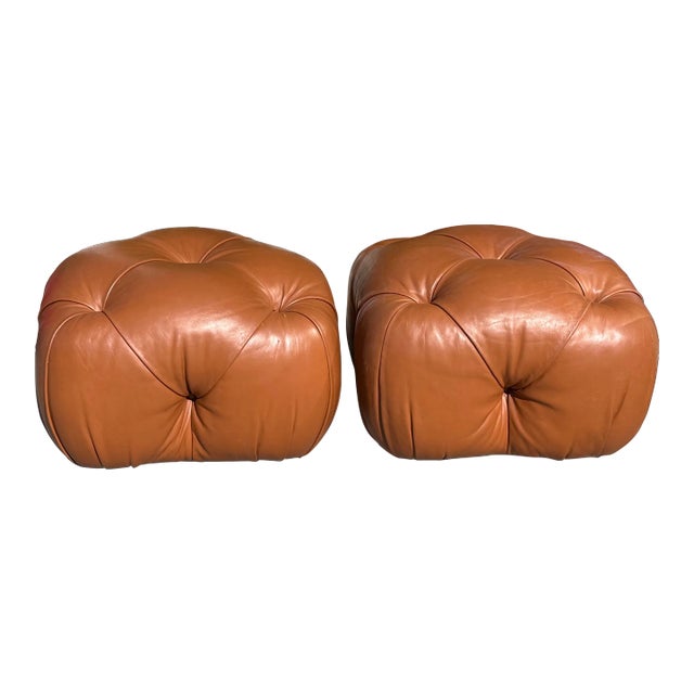 J. Robert Scott Modern Tufted Leather Poof Ottomans - Priced Each ...